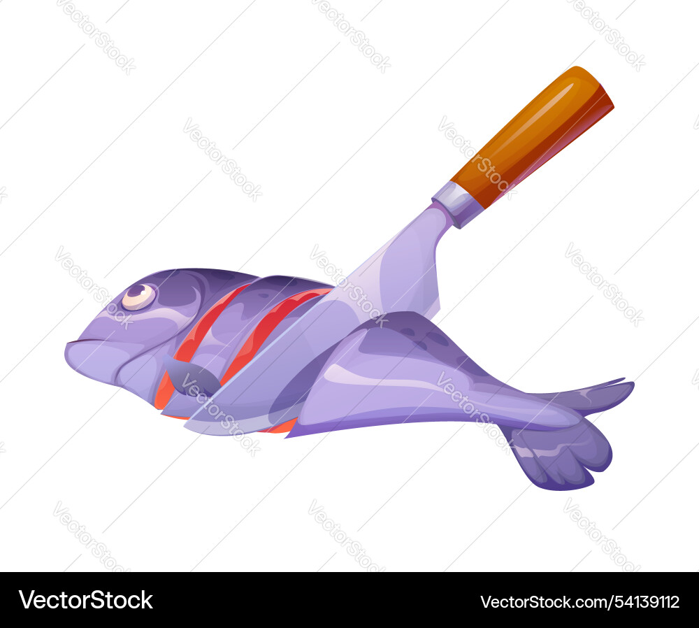 Fish preparation by knife food cooking process Vector Image