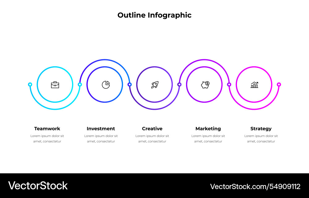 Five outline circle elements in horizontal row Vector Image