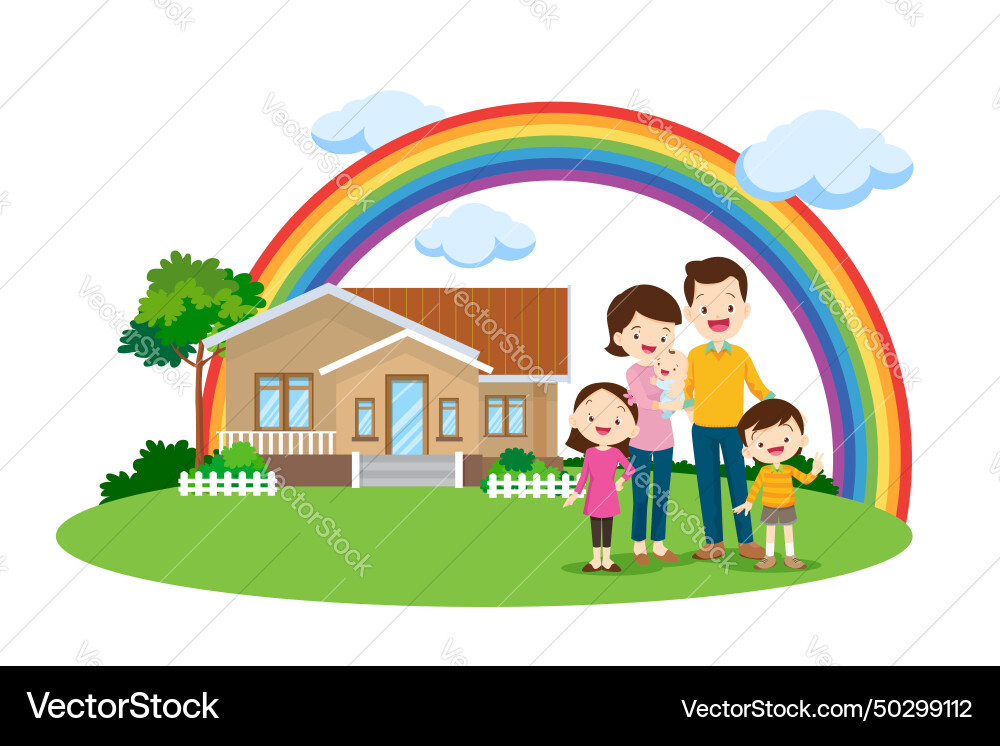 Happy big family on rainbow background Royalty Free Vector