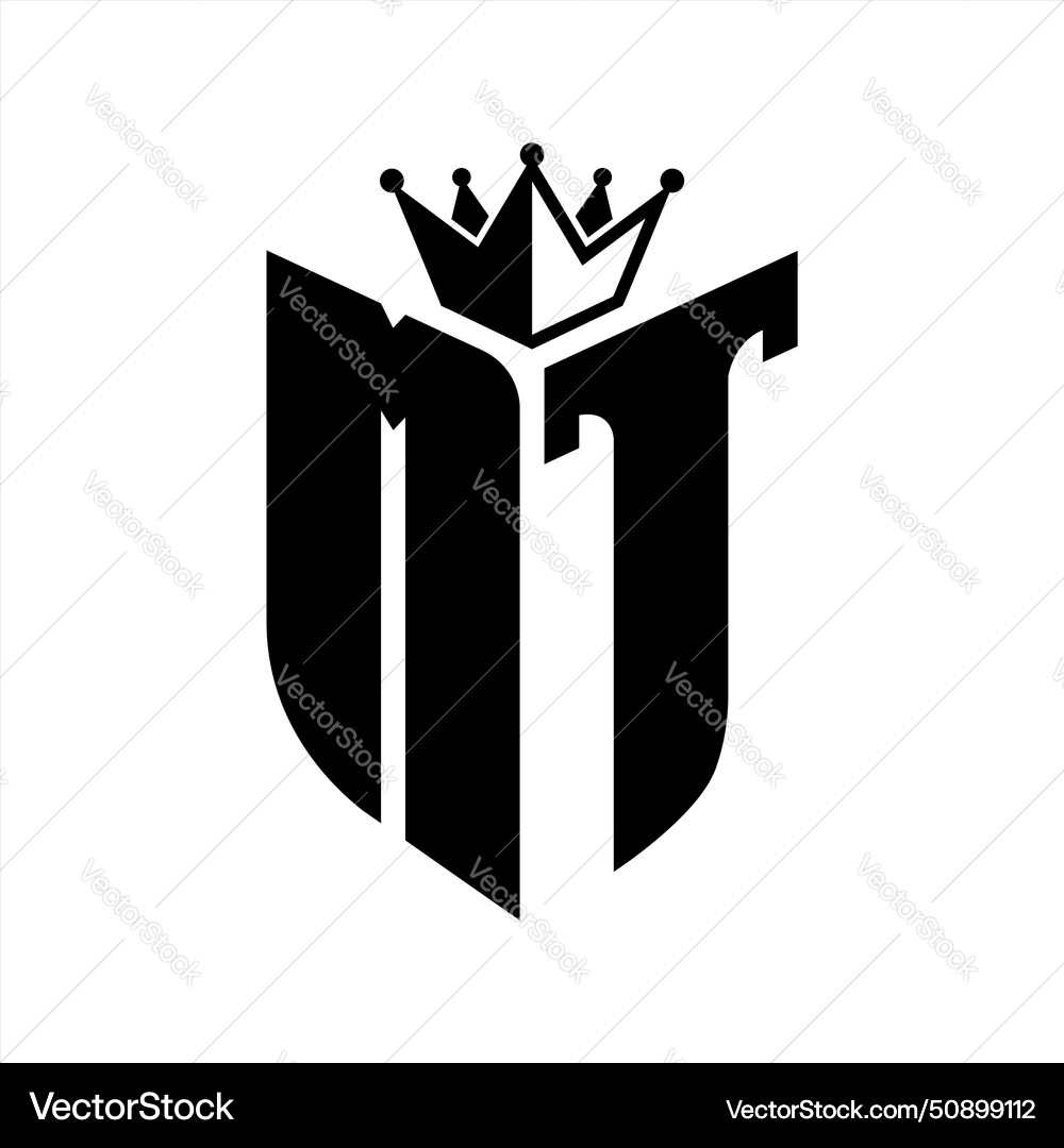 Mt letter monogram with shield shape crown Vector Image