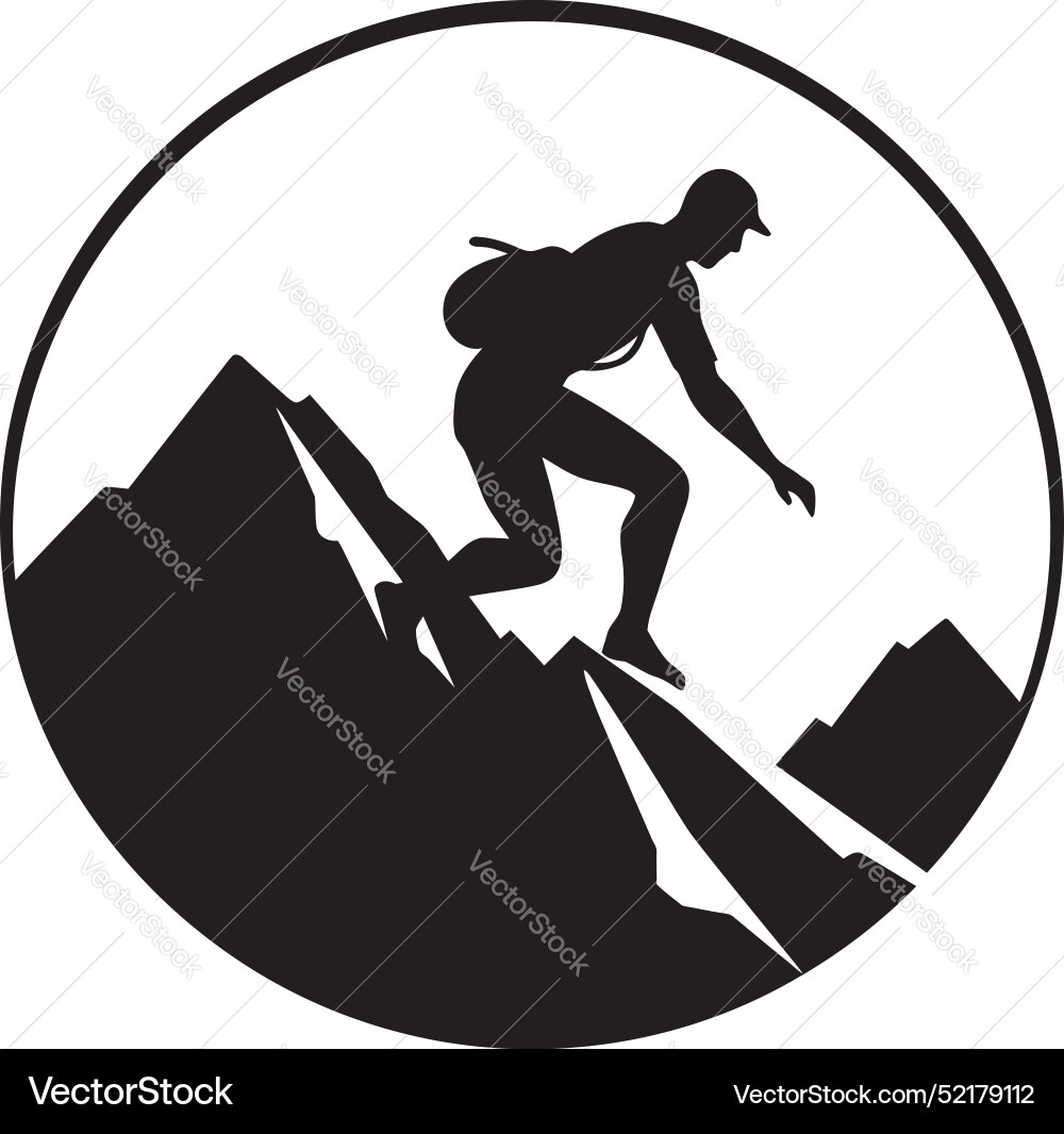 Thrill triumph man climbing mountain icon Vector Image