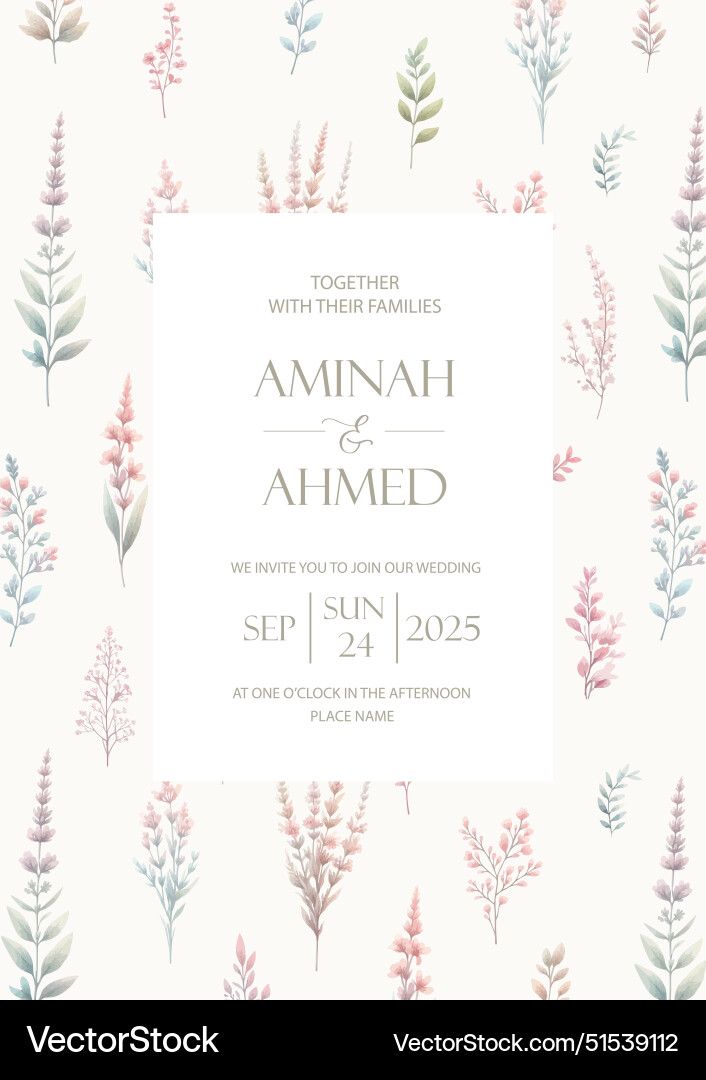 Wedding card design with wild flower background Vector Image