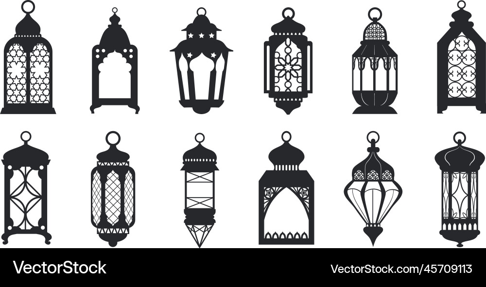 Black ramadan lanterns fanous line lantern Vector Image