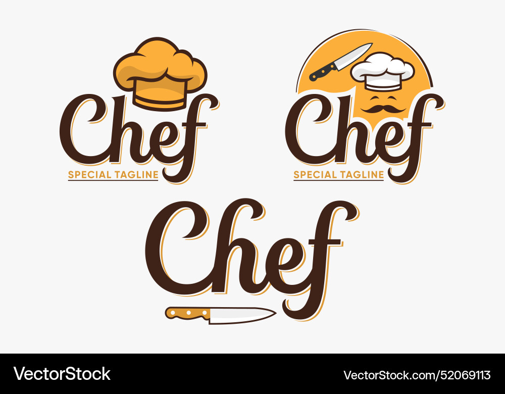 Chef cooking logo template collection Royalty Free Vector