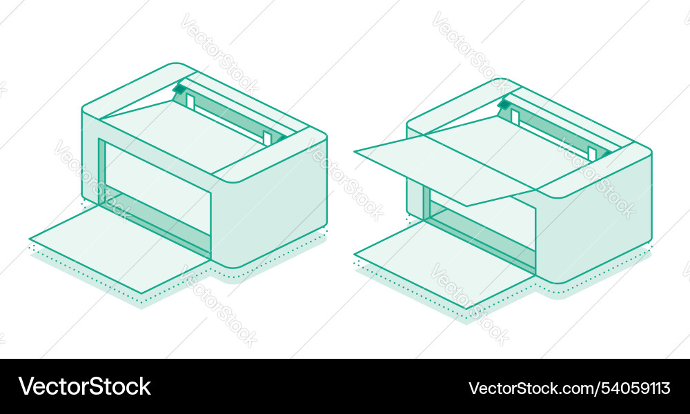 Isometric printer outline object Royalty Free Vector Image