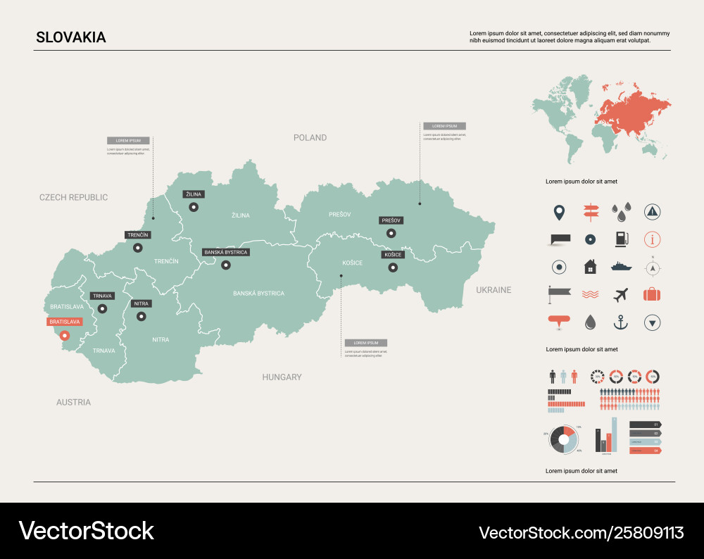 Map slovakia country with division cities Vector Image
