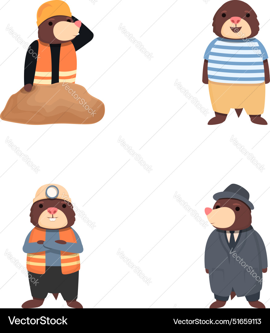 Mole icons set cartoon cute Royalty Free Vector Image