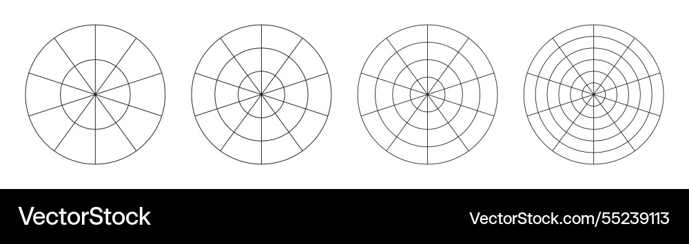 Polar grids with segments and concentric circles Vector Image