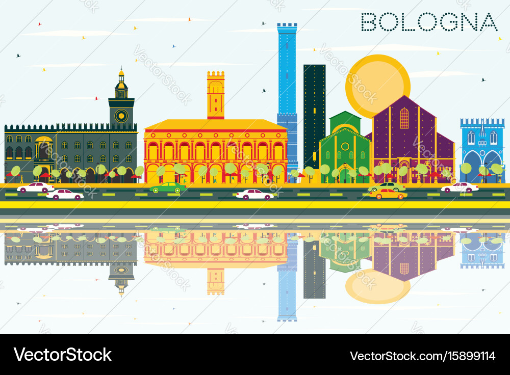 Bologna skyline with color landmarks blue sky Vector Image