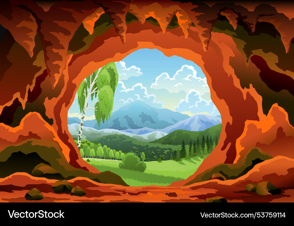 Cave landscape summer nature scene Royalty Free Vector Image