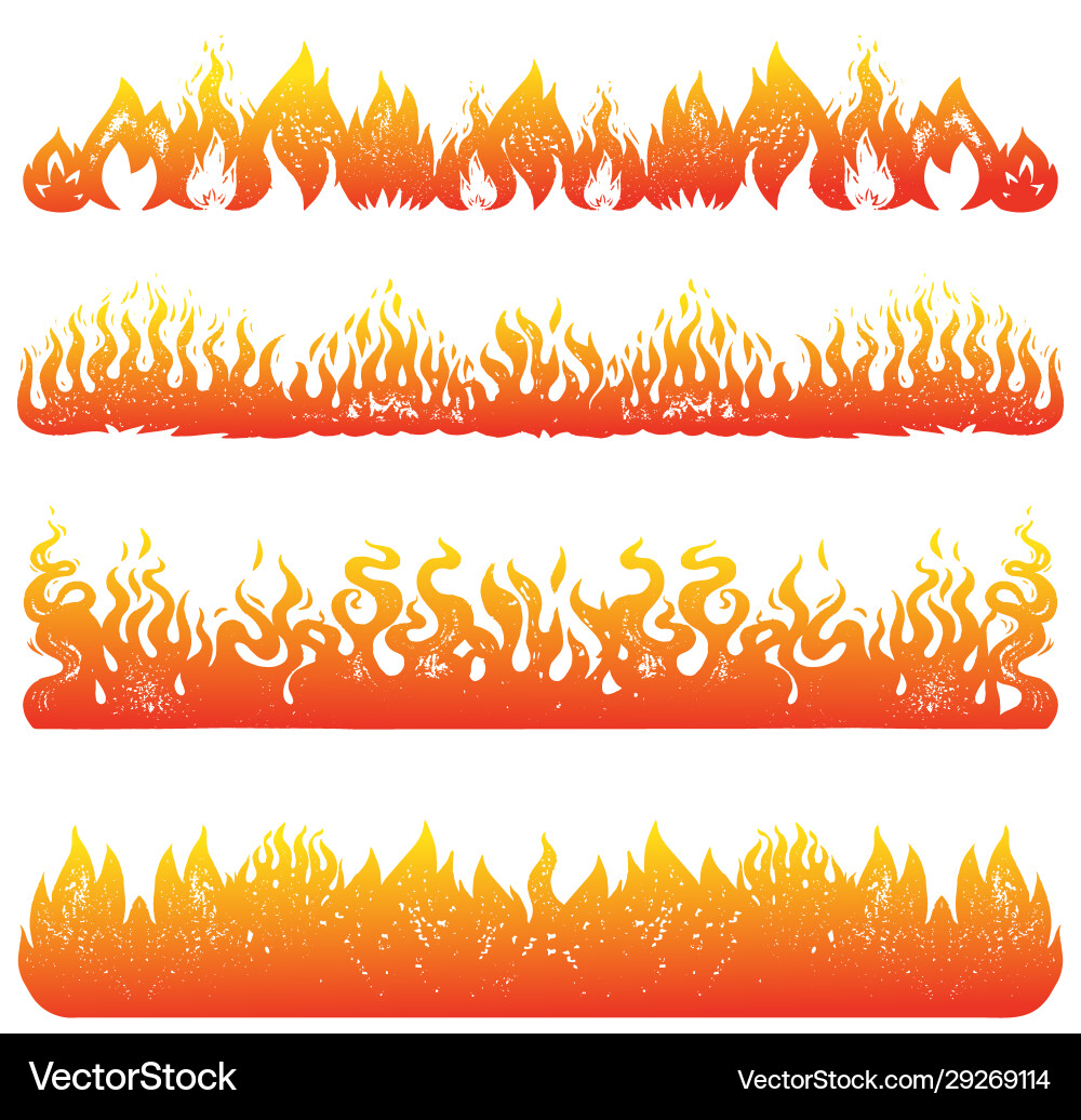 Flame and fire set in vintage style hand drawn Vector Image