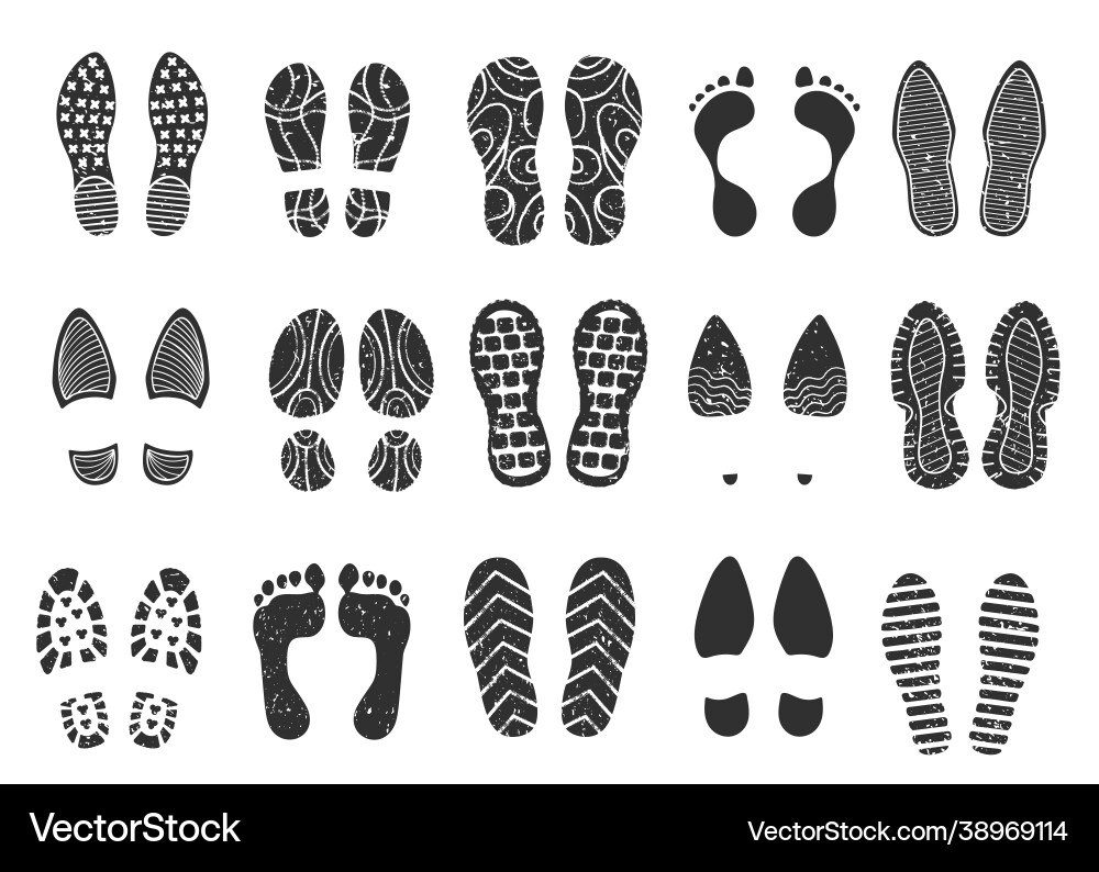 Footprints silhouette footsteps boot sneaker Vector Image