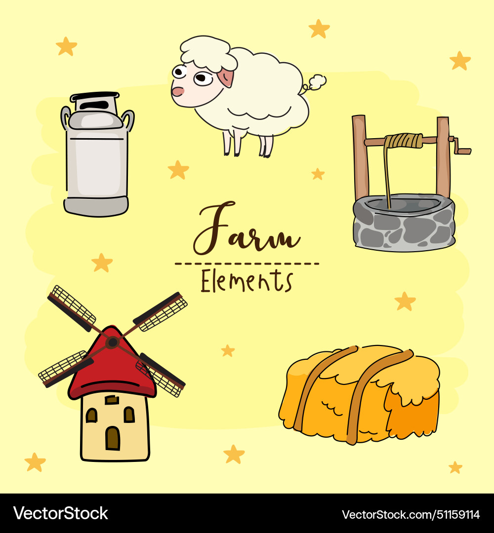Hand drawn doodle set of farm elements Royalty Free Vector