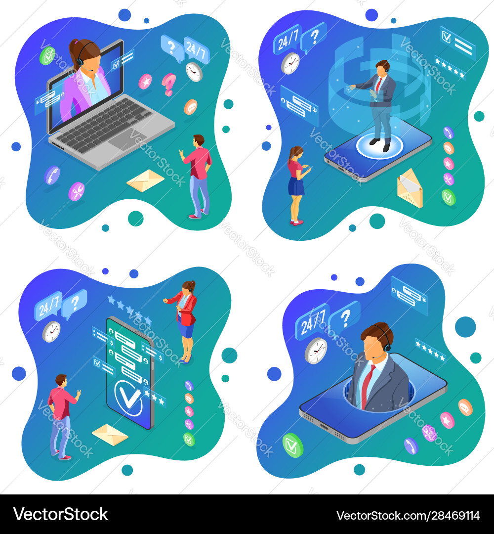 Isometric online customer support templates Vector Image
