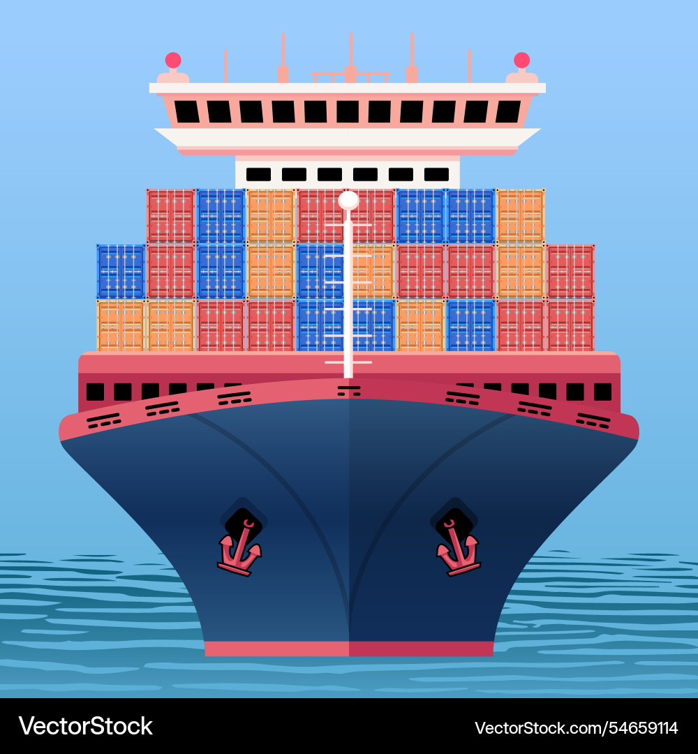 Realistic cargo ship and container Royalty Free Vector Image