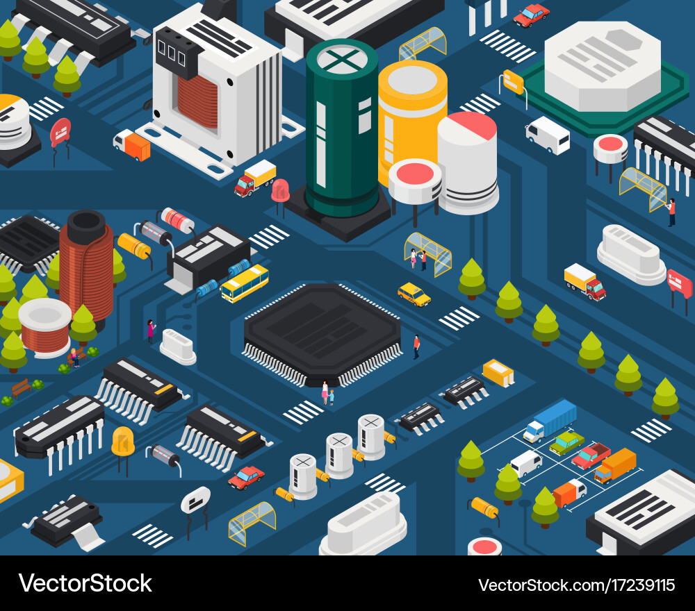 Colored semiconductor electronic components Vector Image