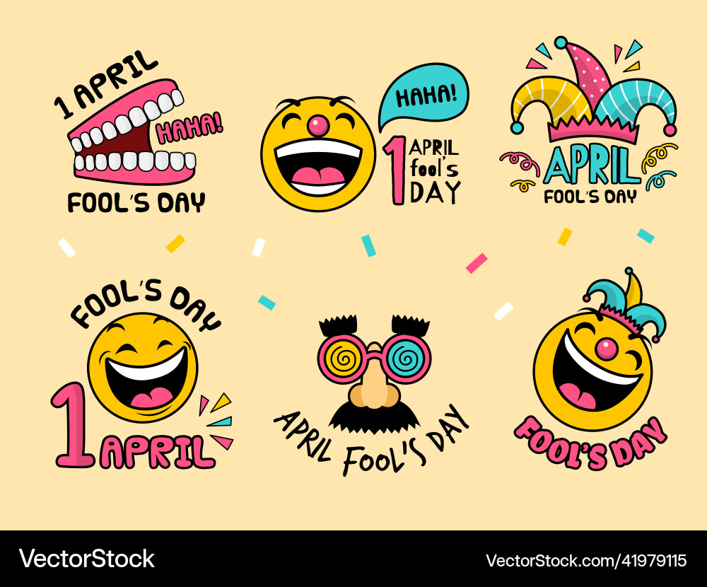 Fools day emblem 1 april celebration event badges Vector Image