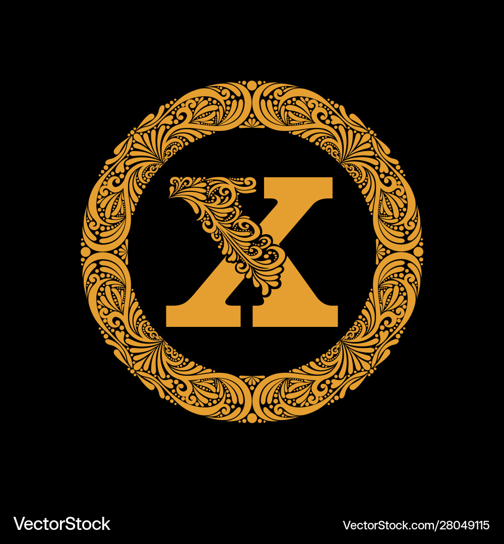 Premium elegant capital letter x in a round frame Vector Image