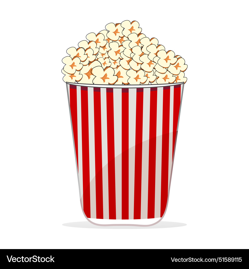 Realistic popcorn in red striped paper Royalty Free Vector