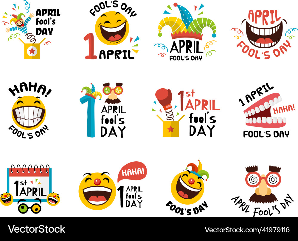 1 april symbols fools day emblems and logos Vector Image