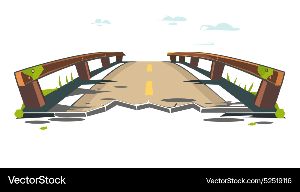 Cartoon style broken bridge wooden structure Vector Image