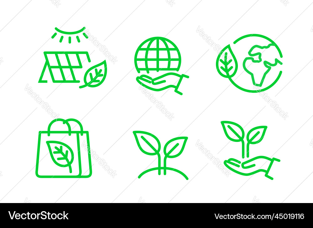 Nature line icons green leaf Royalty Free Vector Image