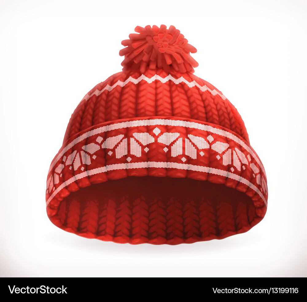 Red winter knitted hat 3d icon Royalty Free Vector Image