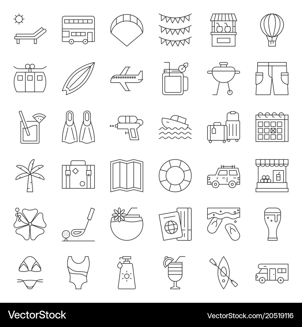 Summer vacation outline icon set Royalty Free Vector Image