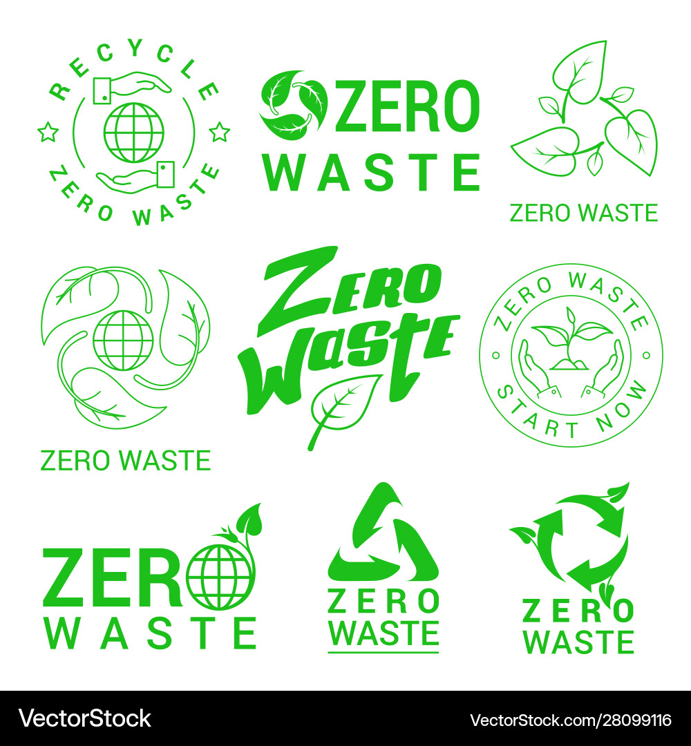 Zero waste green signs set Royalty Free Vector Image
