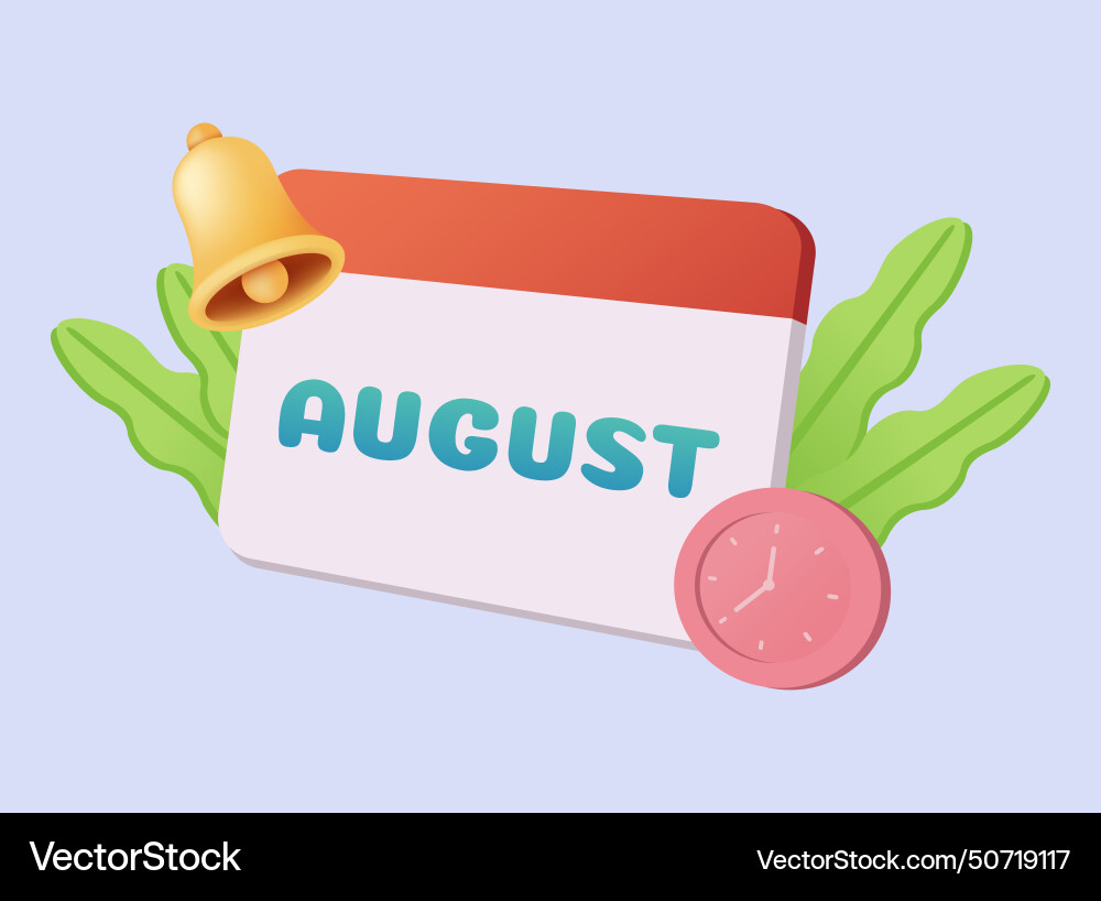 3d calendar icon august daily schedule planner Vector Image