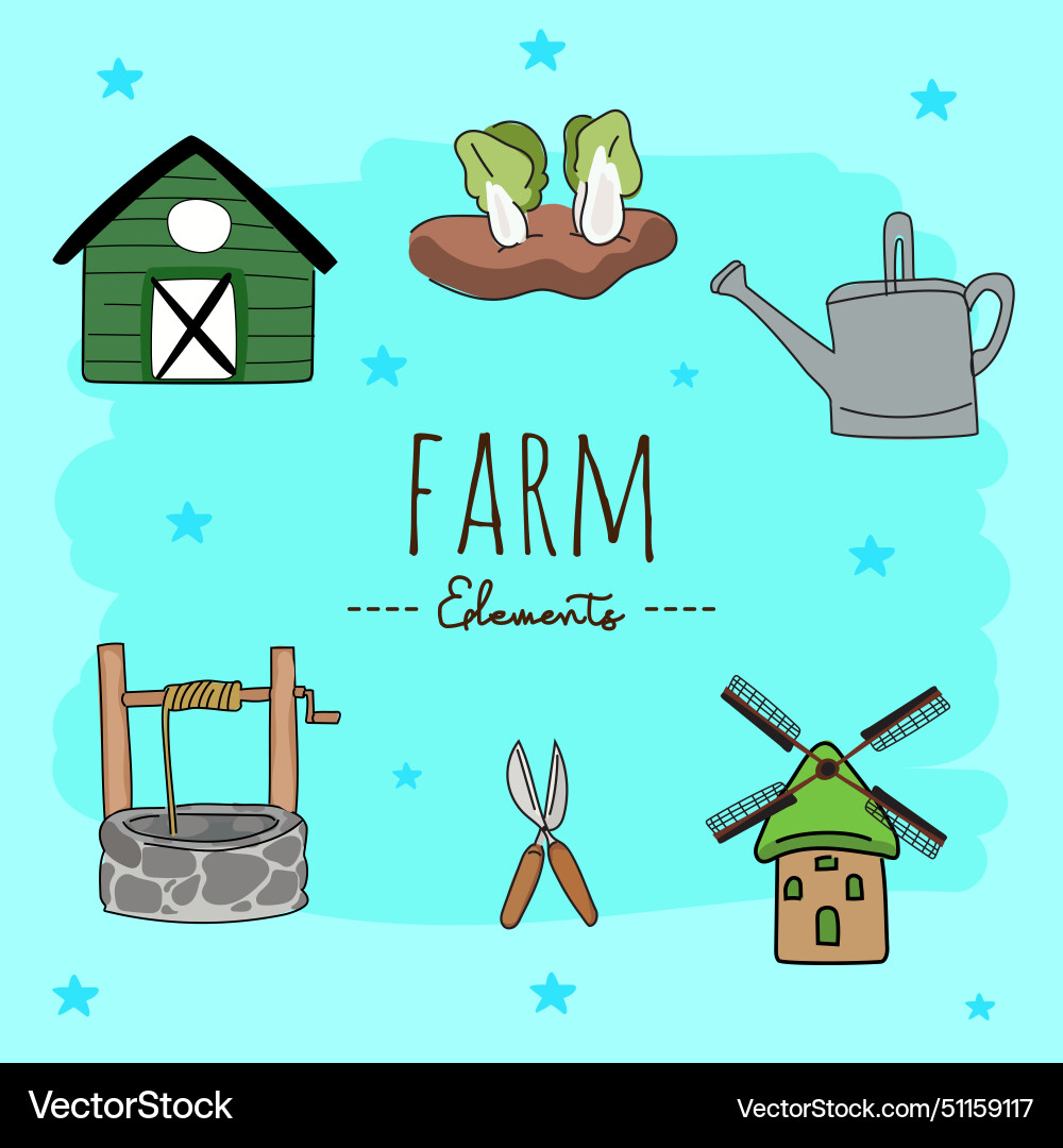A farm with set of tools Royalty Free Vector Image