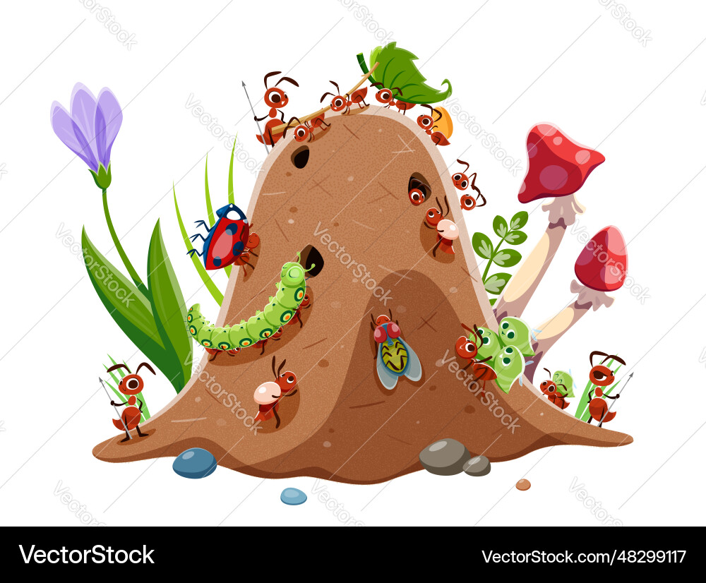 Cartoon ants characters anthill colony insects Vector Image