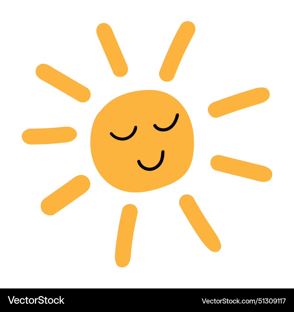 Cute smiling sun in flat design happy character Vector Image