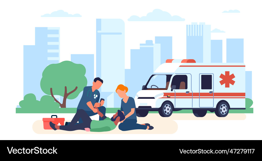 Emergency Resuscitation – Ambulance Scene Vector Image