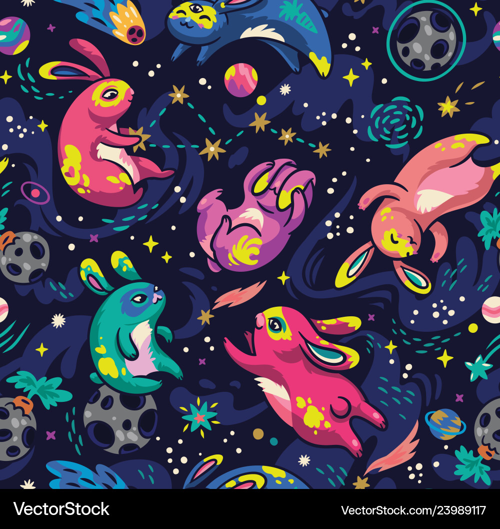 Moon bunnies exploring the space seamless Vector Image
