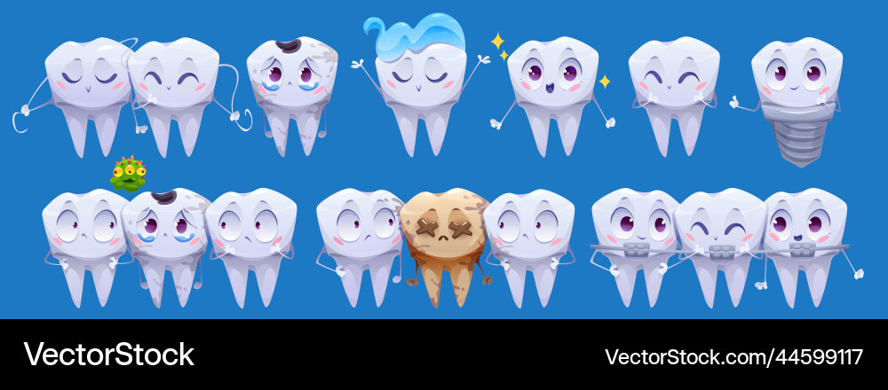 Teeth cartoon characters clean and dirty tooth Vector Image