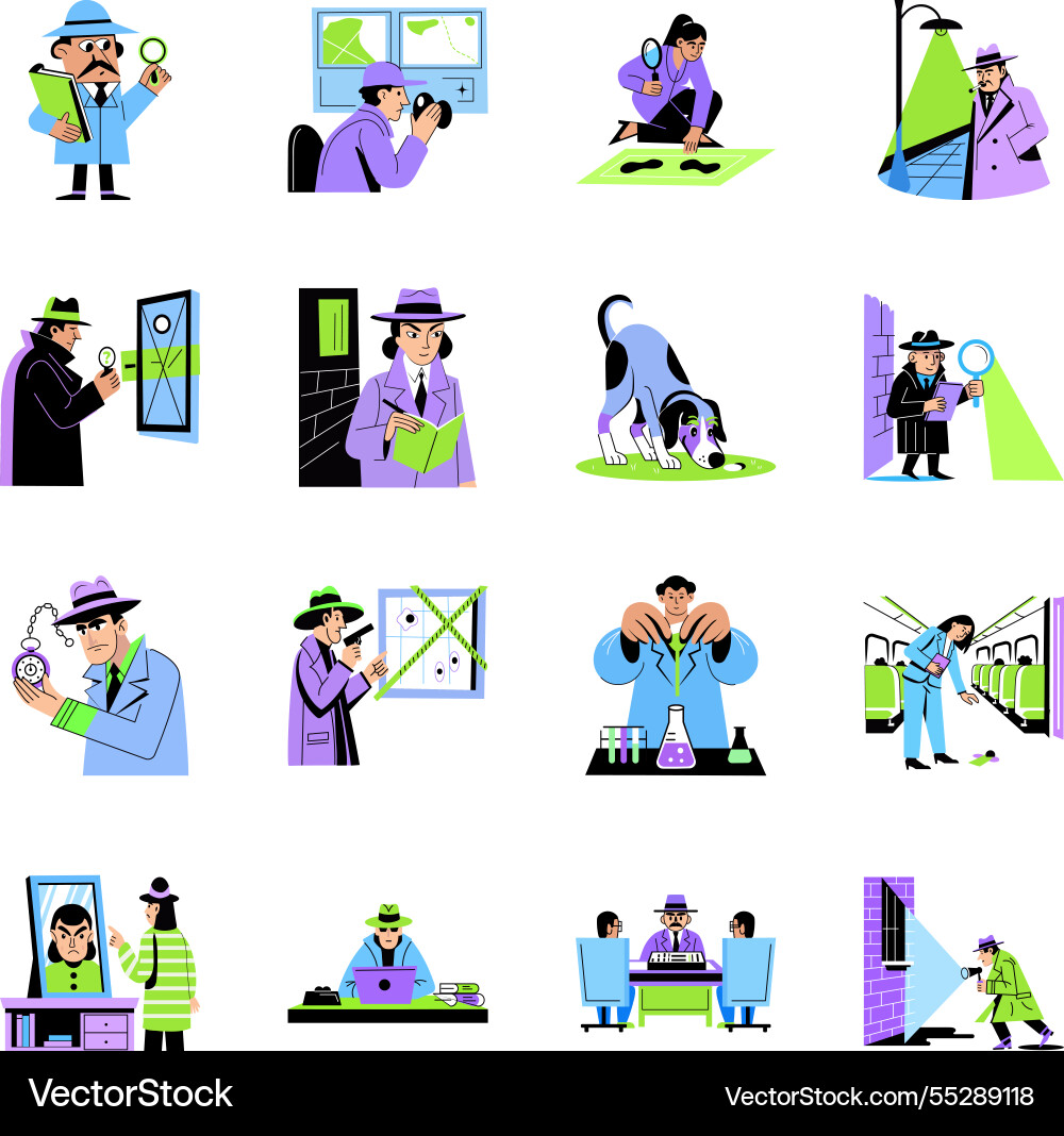 Bundle of flat style detective characters Vector Image
