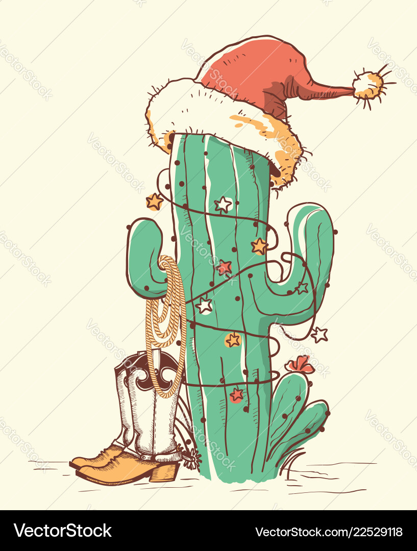 Cactus Christmas Santa – Royalty-Free Vector | VectorStock