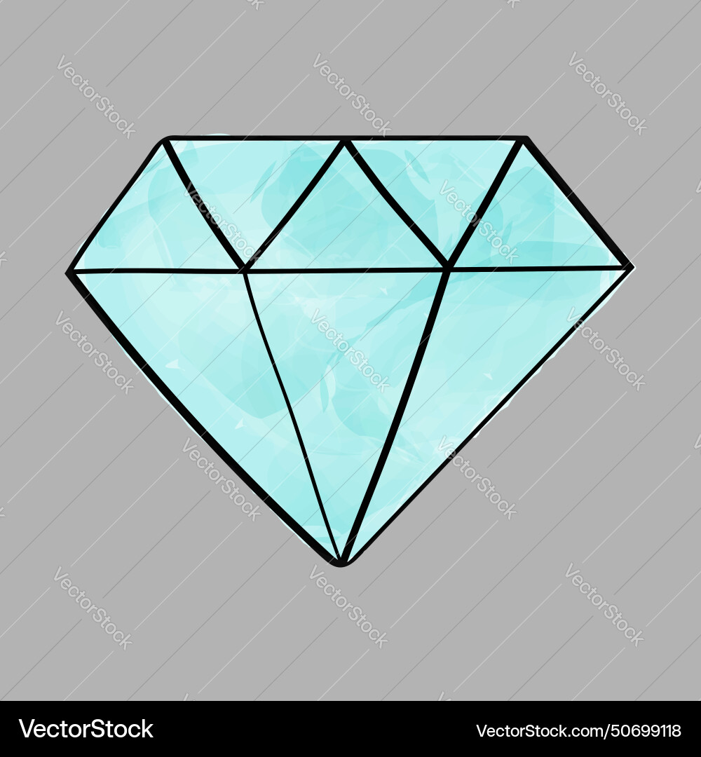 Diamond hand drawn gem with light blue watercolor Vector Image