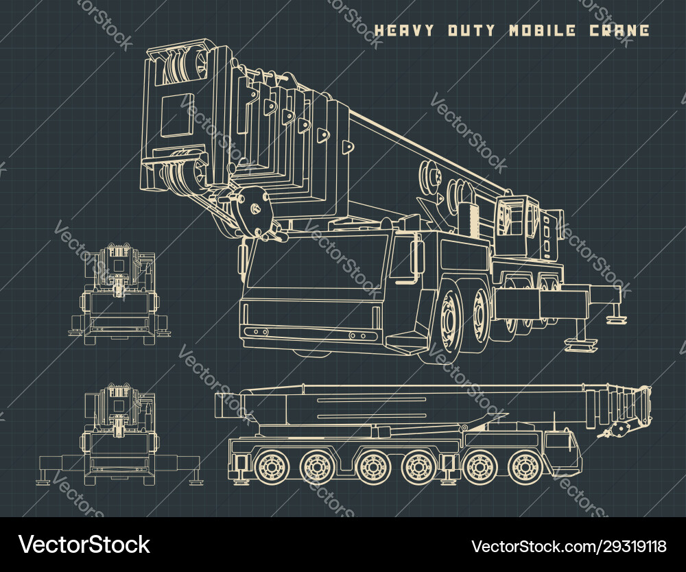 Heavy duty mobile crane drawings Royalty Free Vector Image