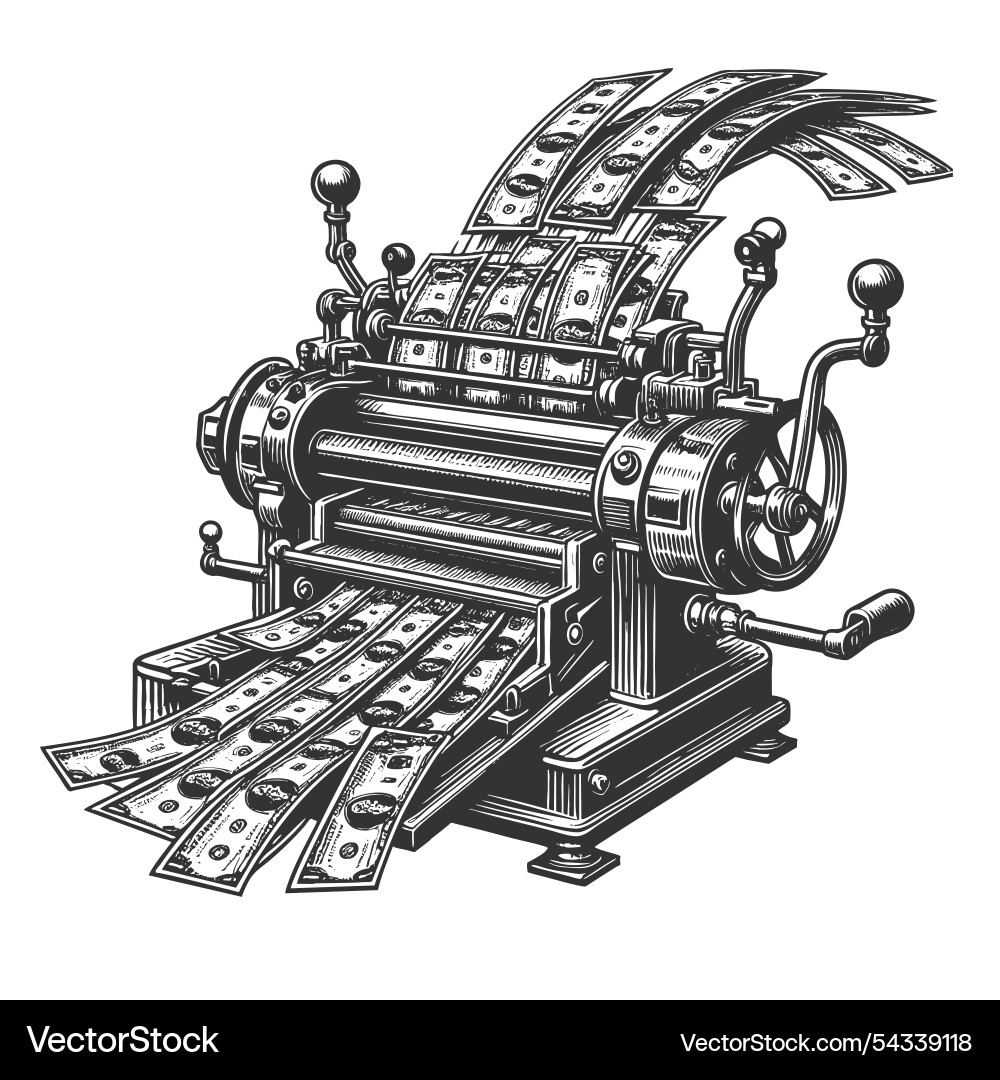 Money printing machine engraving Royalty Free Vector Image