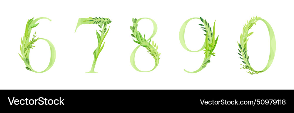 Number decorated with green foliage and leaf Vector Image