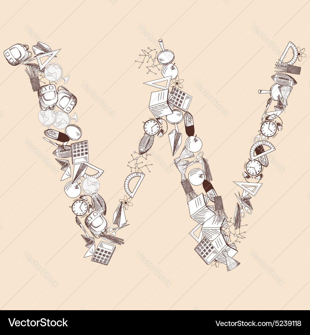 W school alphabet letter Royalty Free Vector Image