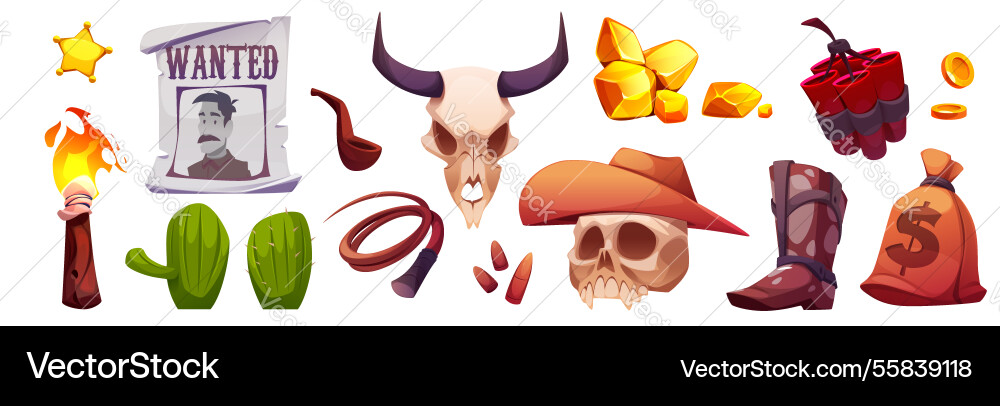 Wild west cowboy elements set Royalty Free Vector Image