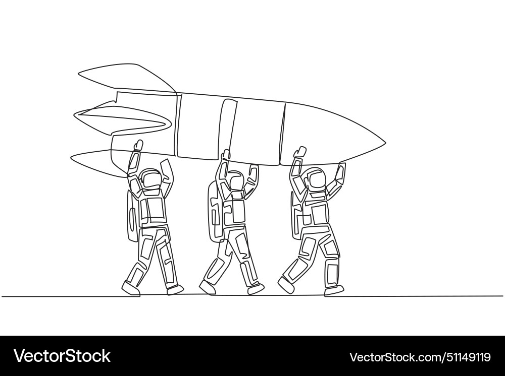Continuous one line drawing a group of astronauts Vector Image