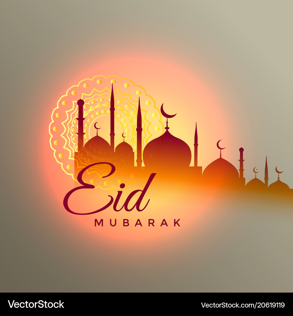 Eid mubarak beautiful greeting design with mosque Vector Image