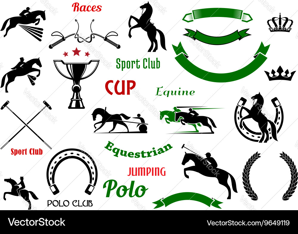 Equestrian sports design elements with horses Vector Image