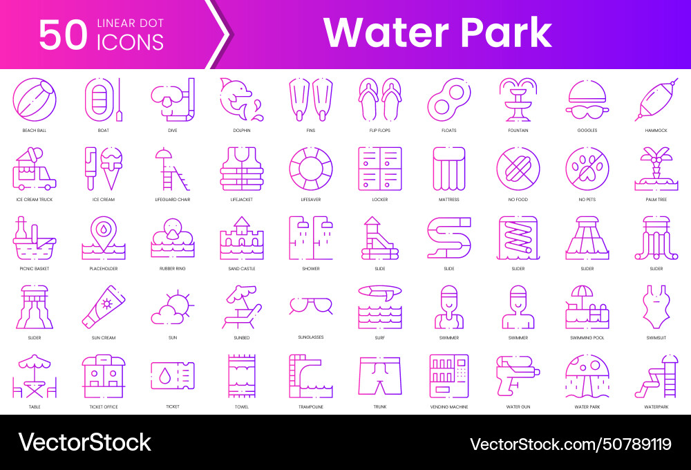 Set of water park icons gradient style icon bundle