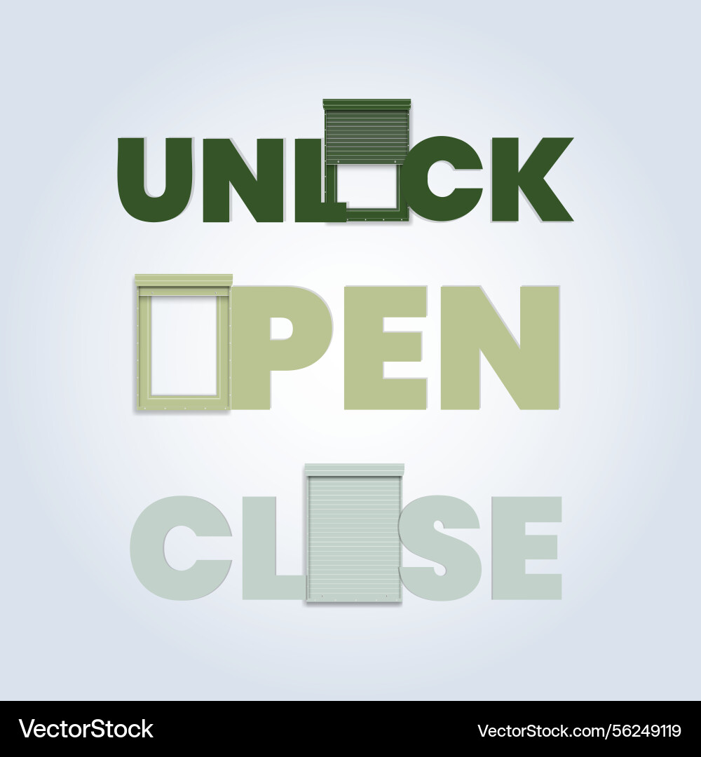 Unlock open close concept art shutter open blinds Vector Image