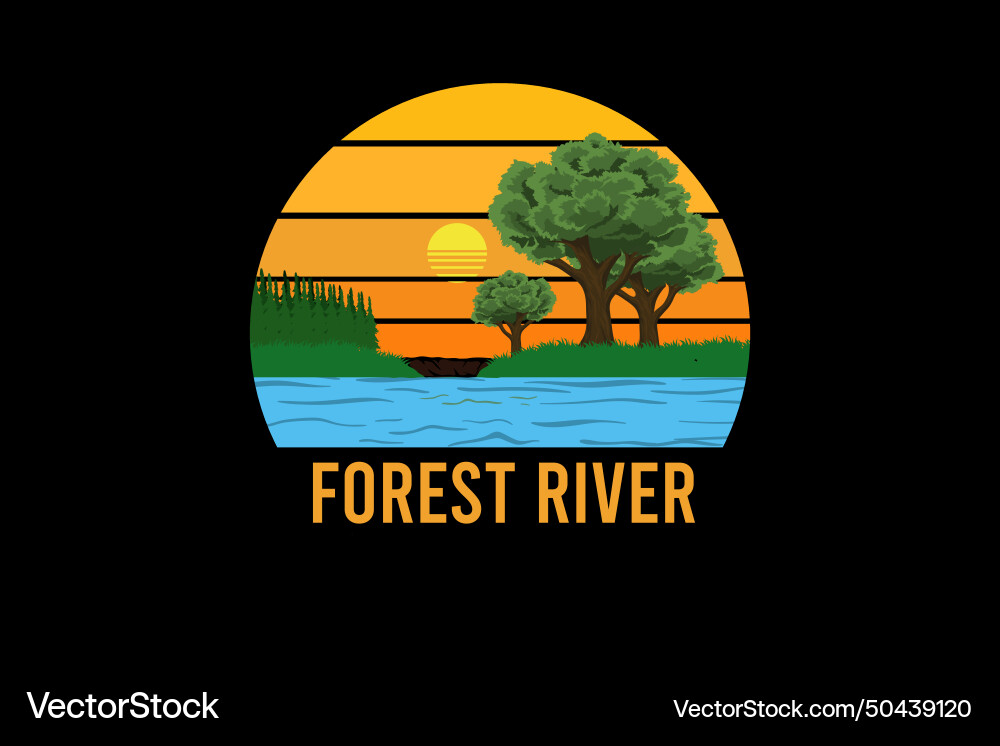 Forest river retro vintage landscape Royalty Free Vector